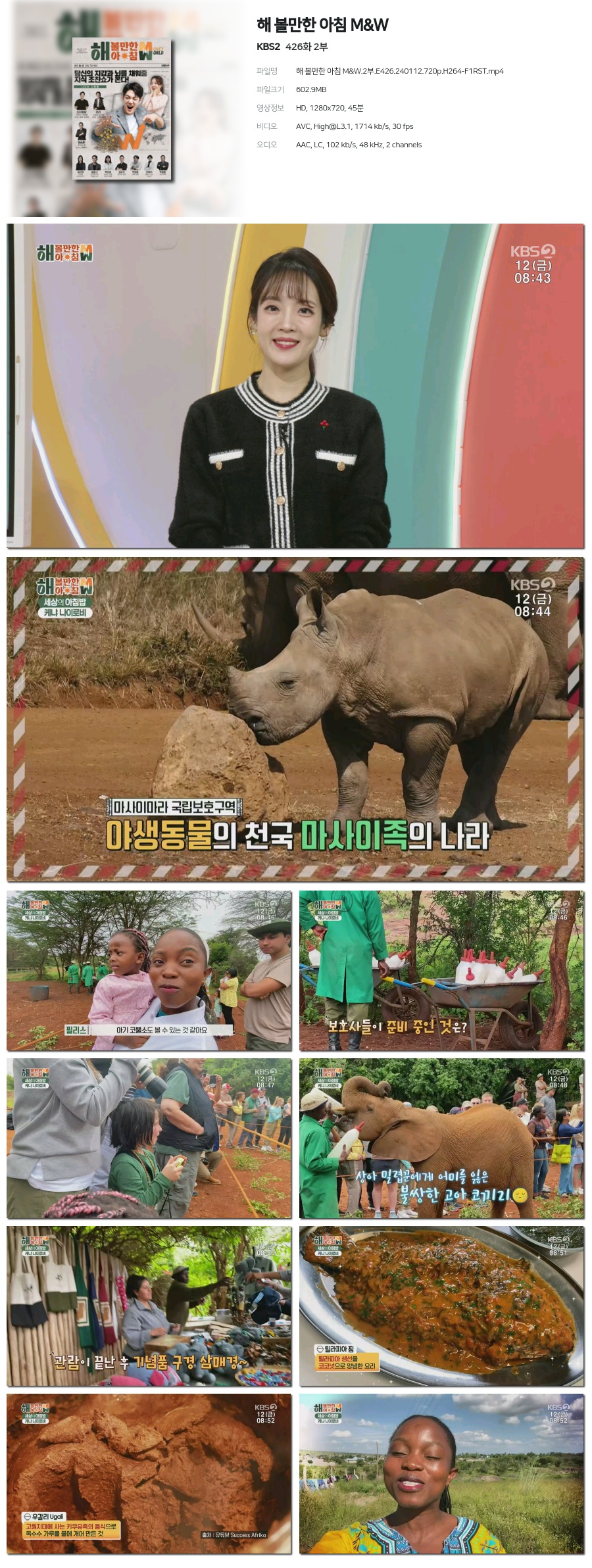 파일보고 - > 다운로드 > [KBS2] 해 볼만한 아침 M&W.E426.240112.720p.H264-F1RST