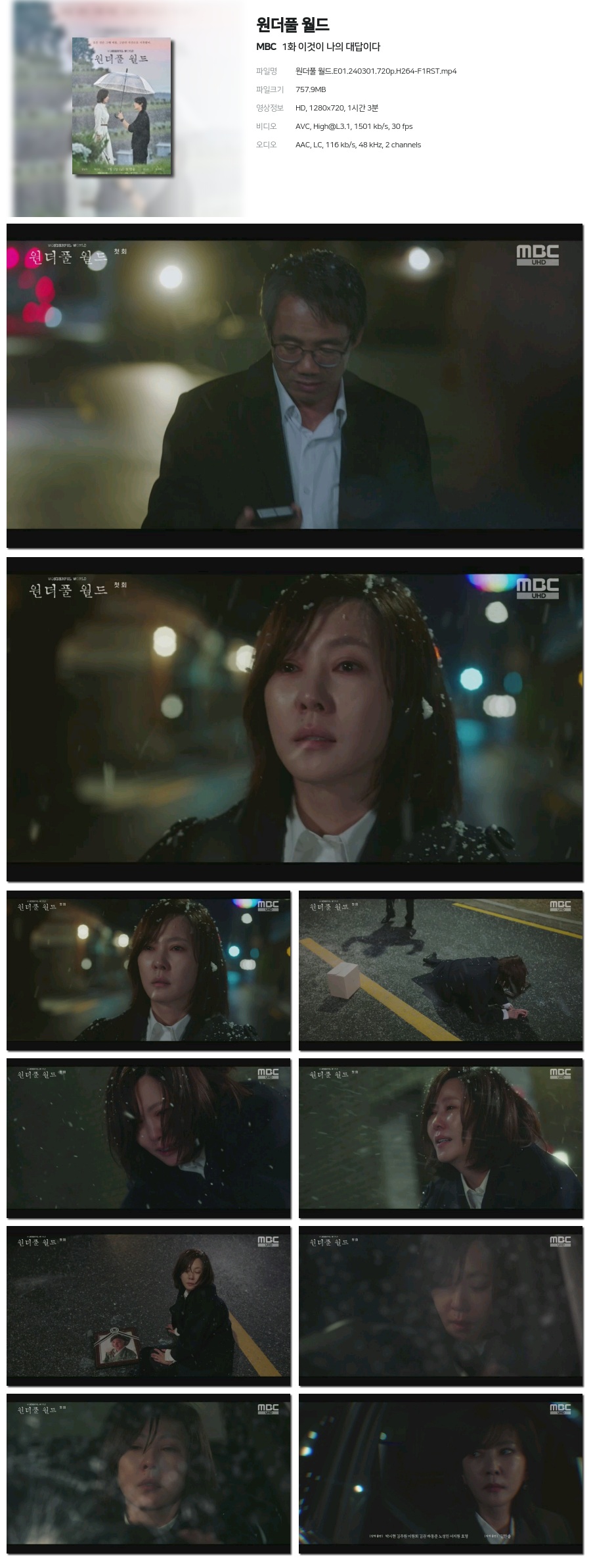 파일보고 - > 다운로드 > [MBC] 원더풀 월드.E01.240301.720p.H264-F1RST