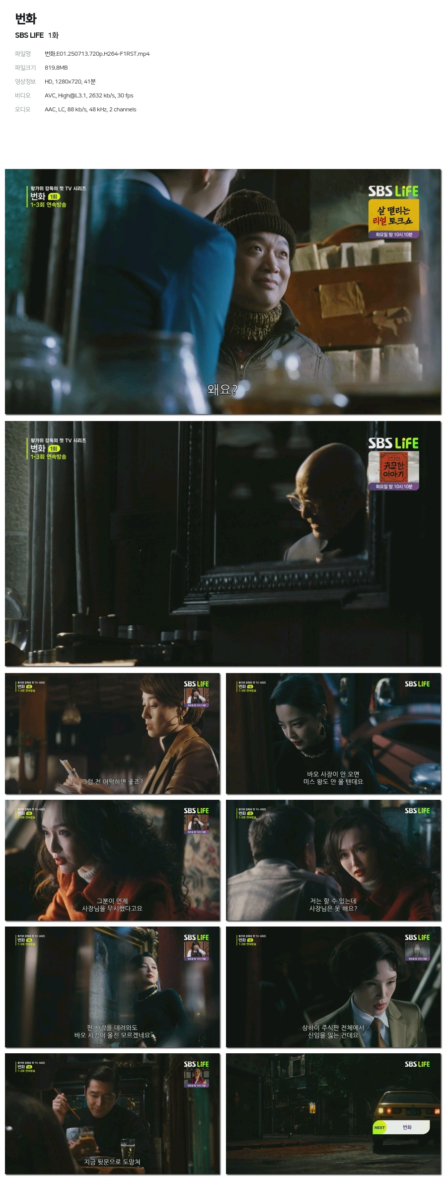 파일보고 - > 다운로드 > [SBS LIFE] 번화.E01.250713.720p.H264-F1RST